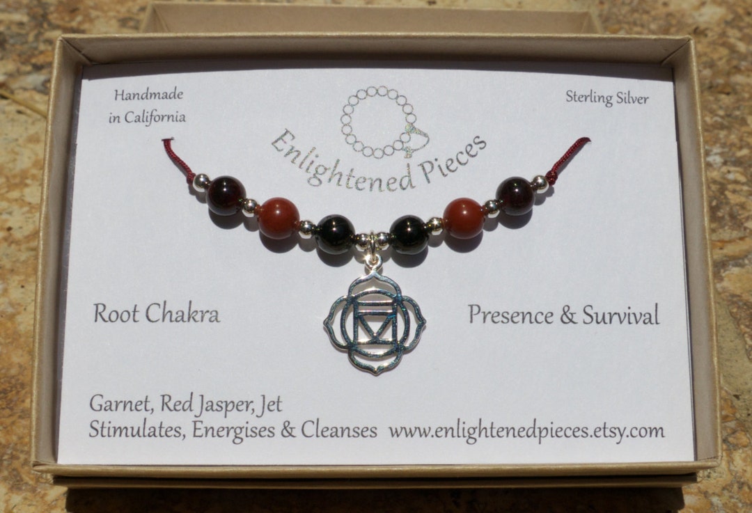 Root Chakra Necklace: Sterling Silver Charm, Garnet, Jasper, Jet - Etsy