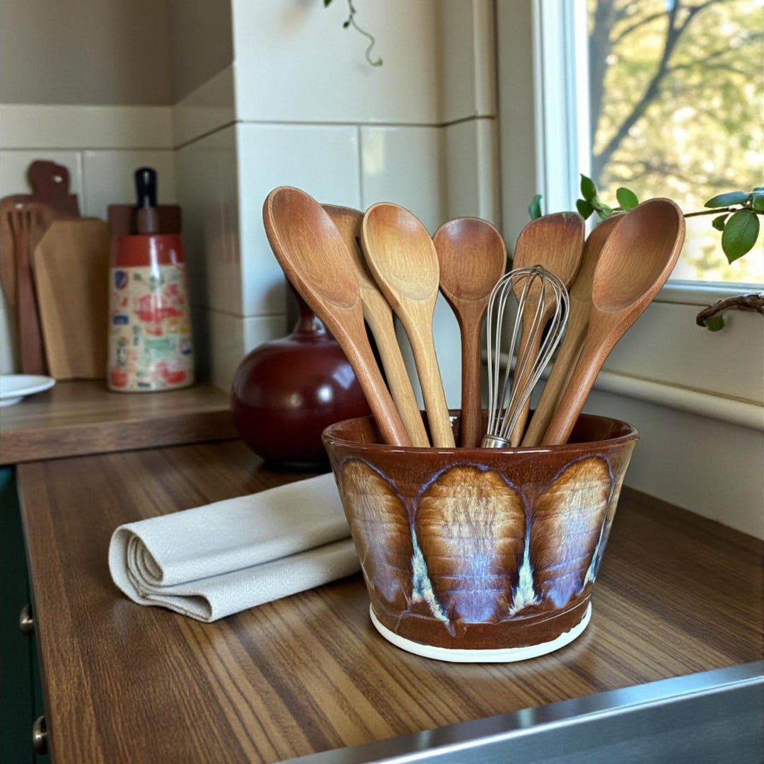 Handmade Wheel-thrown Ceramic Utensil Holder With Mesmerizing Glaze ...