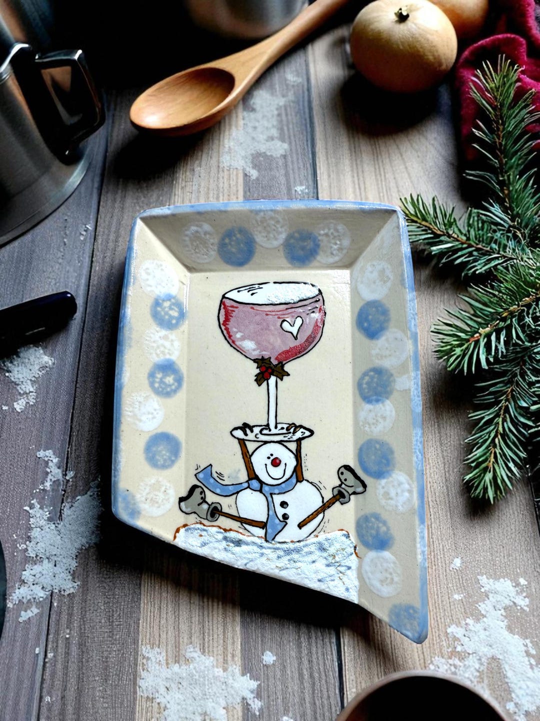 Hand-built Ceramic Snowman With Wine Glass Whimsical One-of-a-kind ...