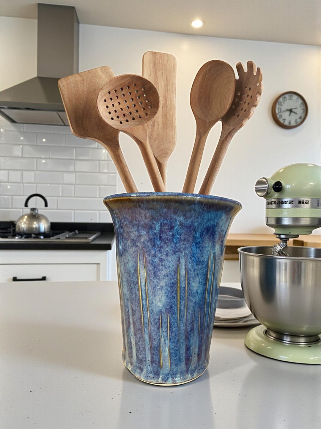Handmade Wheel-thrown Ceramic Utensil Holder With Vertical Carvings - Etsy