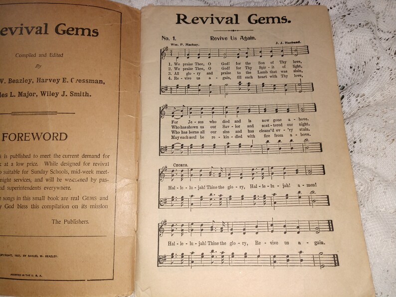 VINTAGE SONGBOOK, 1921 Revival Gems, a Great Find for Your Collection ...