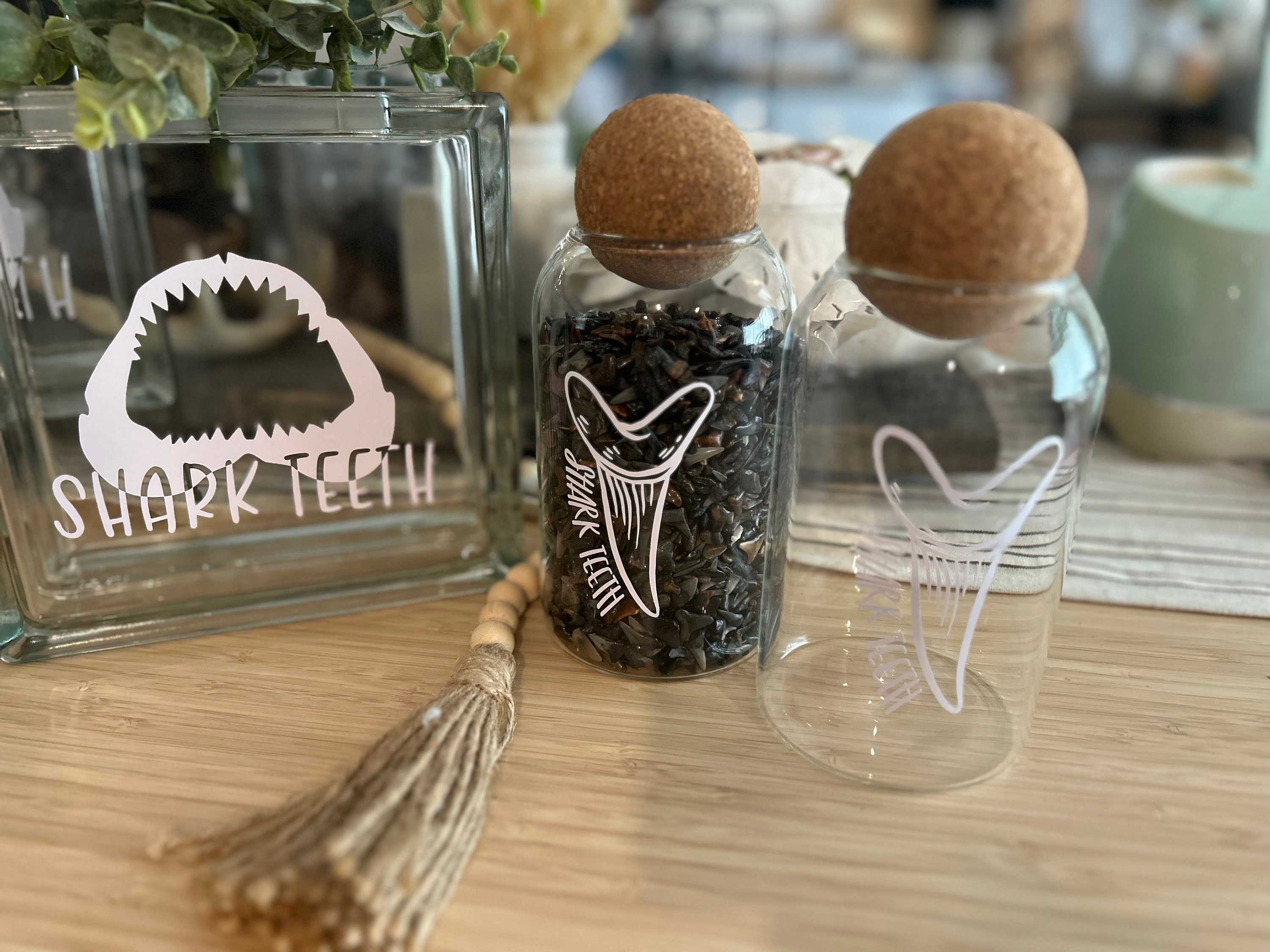 Shark Tooth Glass Jar With Round Cork Ball Topper - Etsy