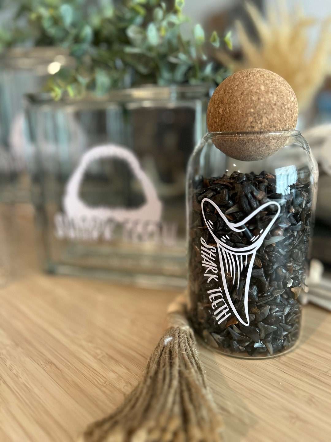 Shark Tooth Glass Jar With Round Cork Ball Topper - Etsy