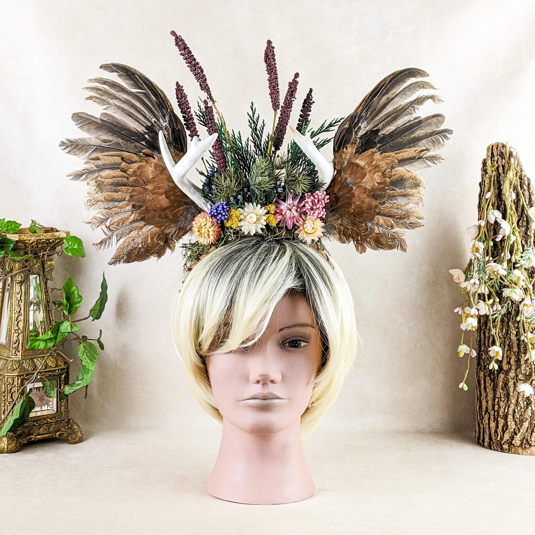 Deer Antler Rooster Wing Headband Taxidermy Curiosity Oddity Hair Crown ...