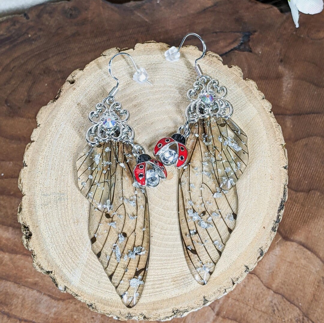 Locust Cicada Wing Earrings W/ Lady Bug Jewelry Curiosities Oddities ...