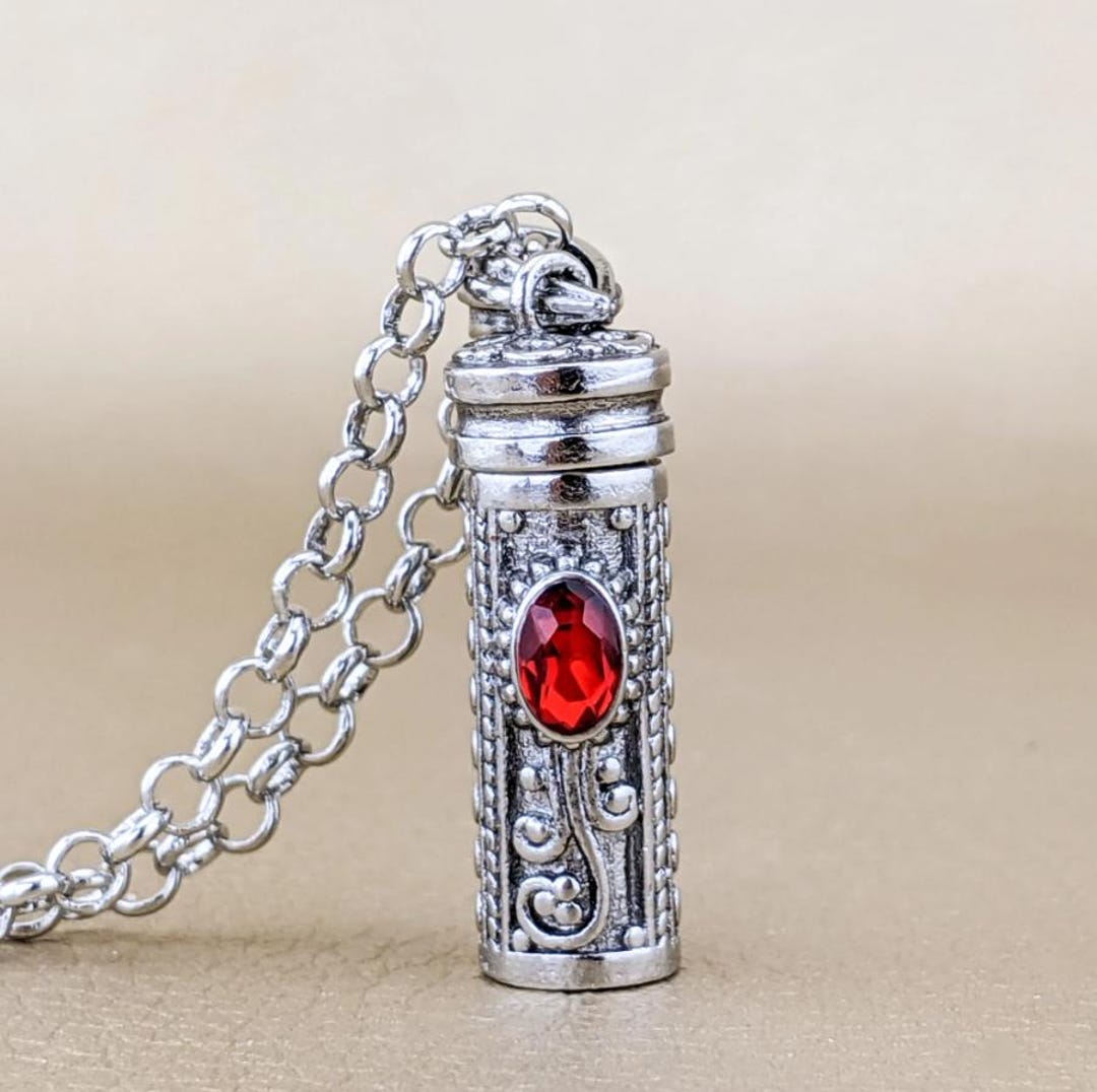 Cremation Urn Necklace W Single Red Rhinestone Jewelry Ashes Sympathy ...