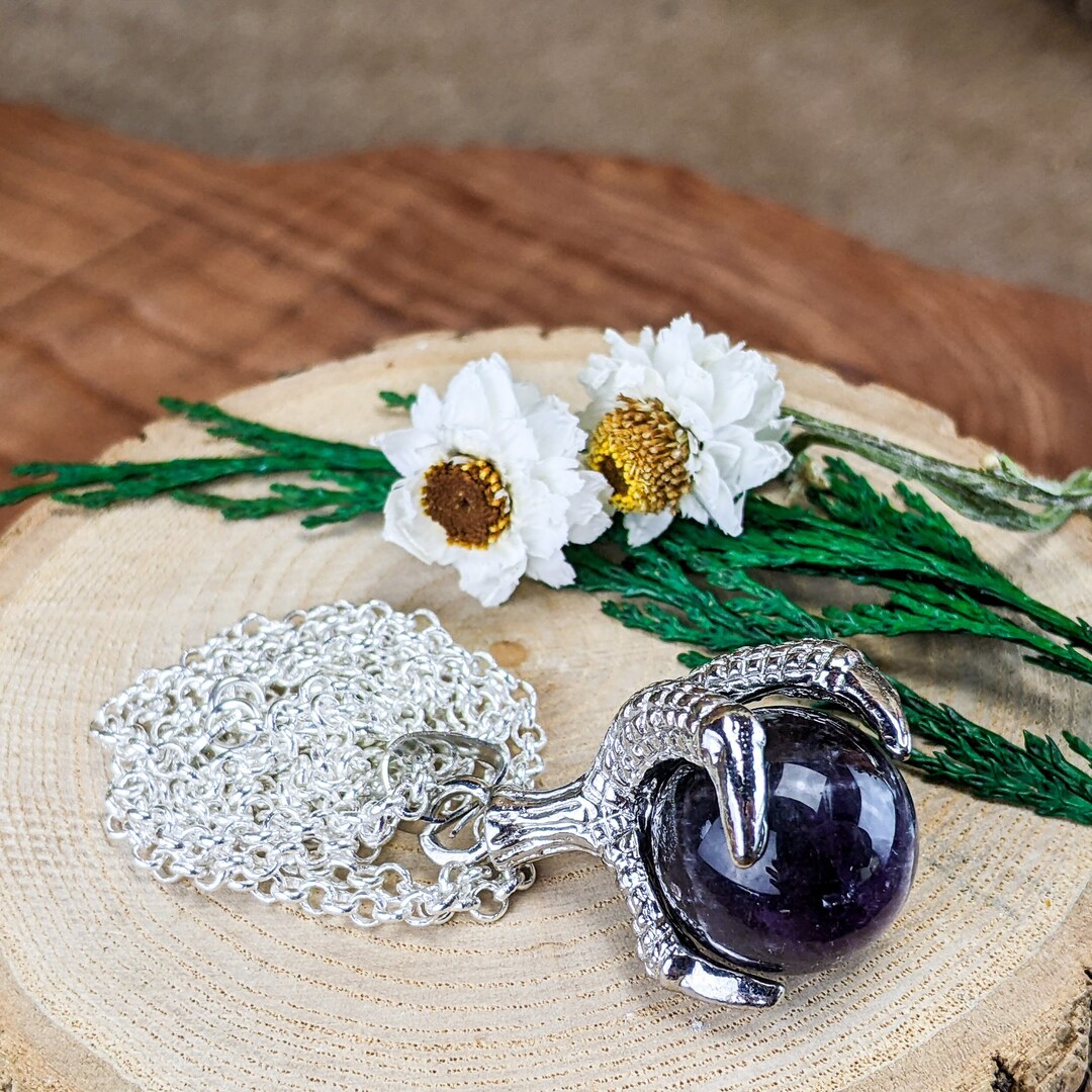 A25a Natural Amethyst Gem Stone Round Ball Bead Dragon Claw Crystal ...