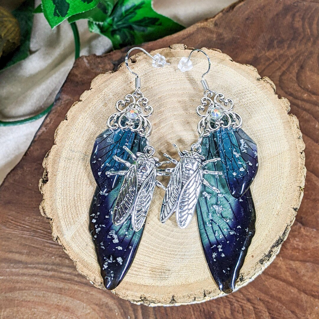 Cicada Wing and Cicada Charm Silver Earrings Jewelry Curiosities ...
