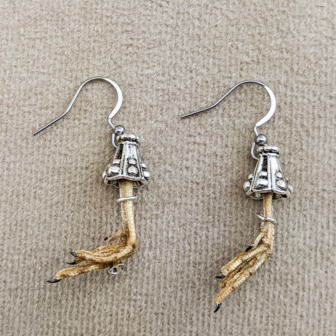 G42b Parakeet Claw Silver Dangle Diamond Earrings Jewelry Taxidermy ...