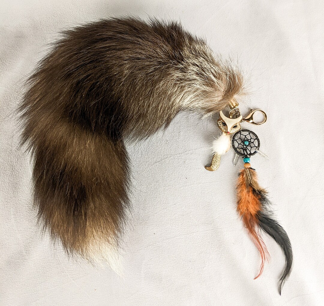 LARGE Fox Tail W/ Fox Charm & Dreamcatcher Key Chain Hook Talisman ...