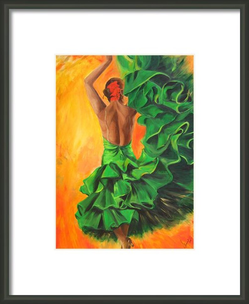 Flamenco Dancer Print on Paper, Back of a Flamenco Dancer in Green ...