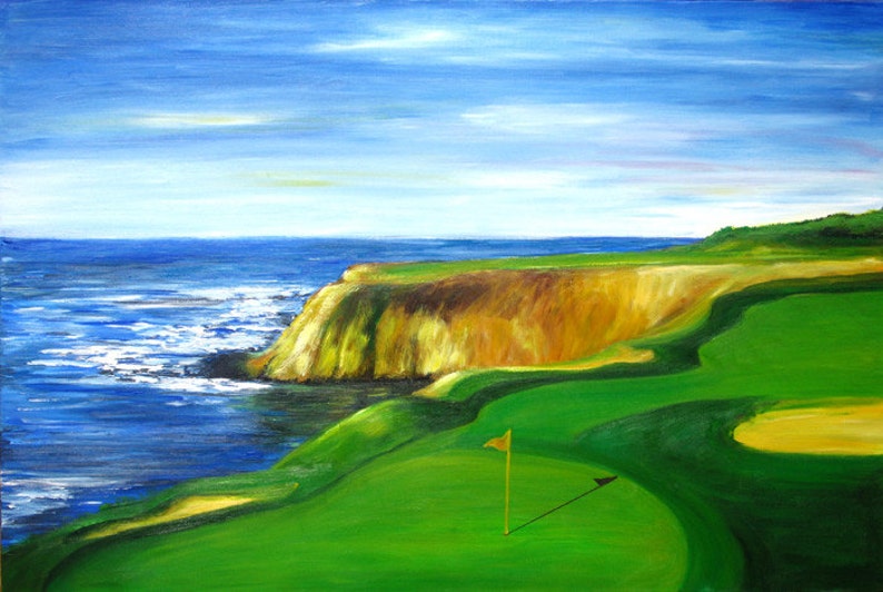 Golf Course Art Print Pebble Beach 8th Hole Print on Paper - Etsy