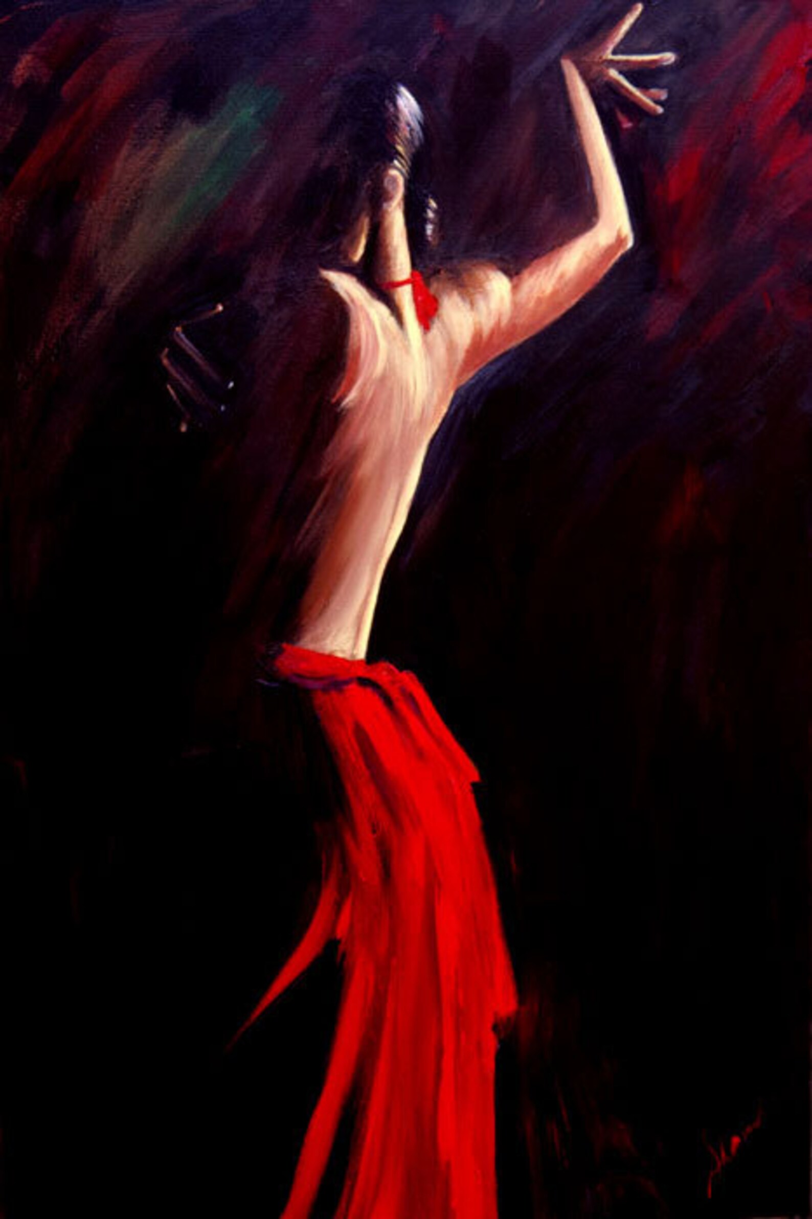 Flamenco Dancer Print on Paper Dancer in Green Ruffled Dress - Etsy