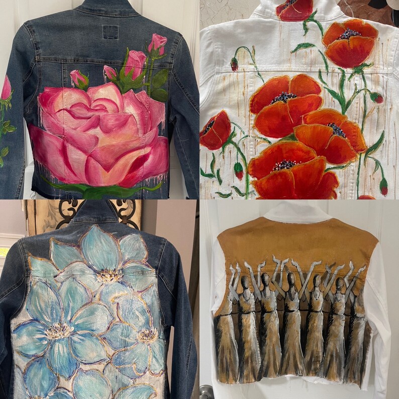 Hand-painted Sunflower Denim Jacket With Gold and Metallic White ...