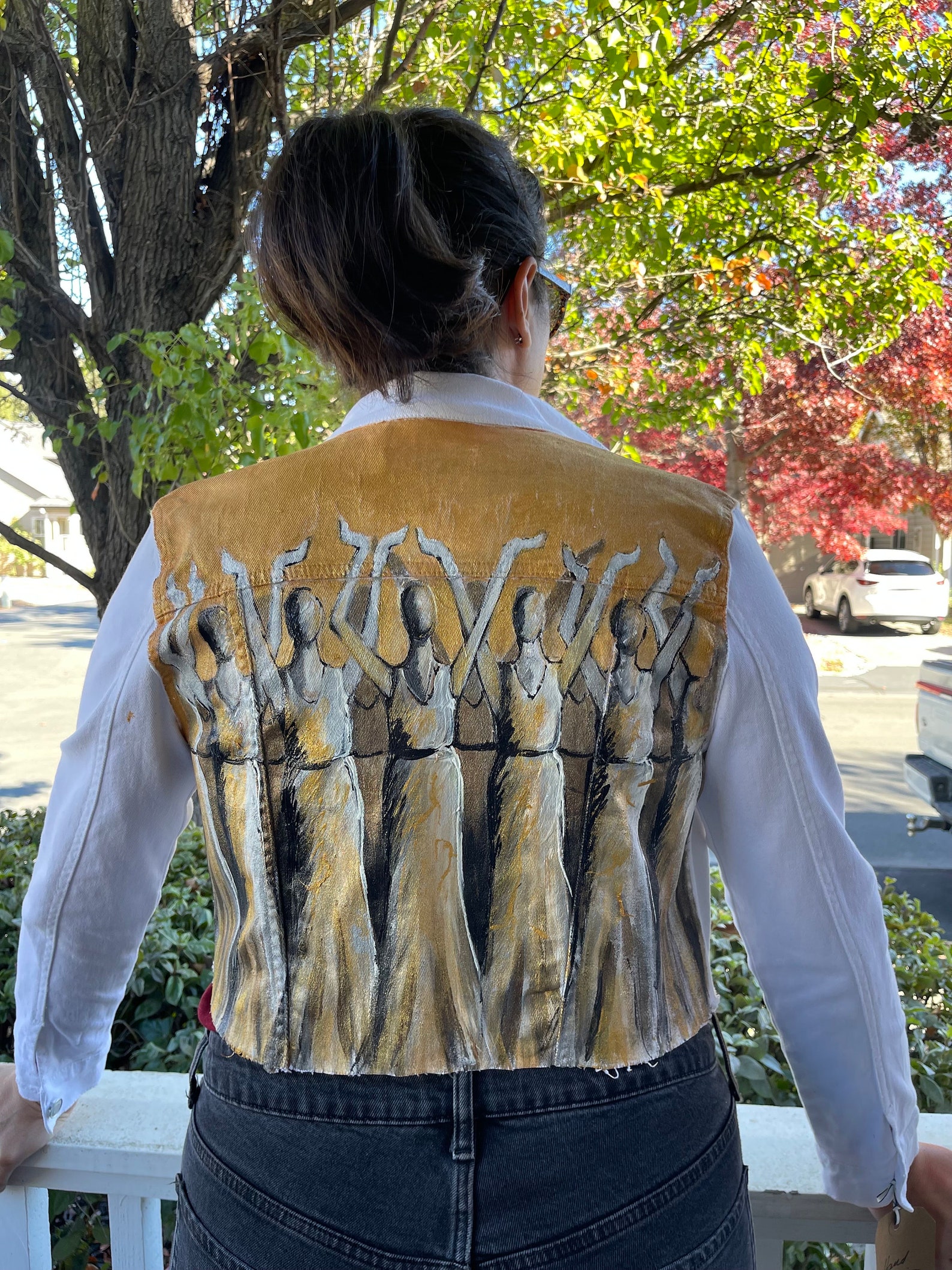 Hand-painted Sunflower Denim Jacket With Gold and Metallic White ...