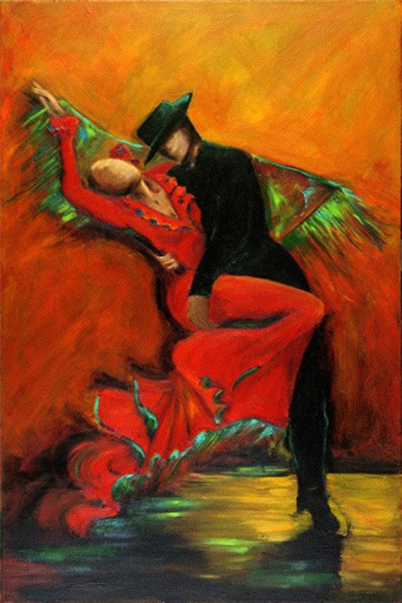 Tango painting of dancer in red dress print on canvas | Etsy