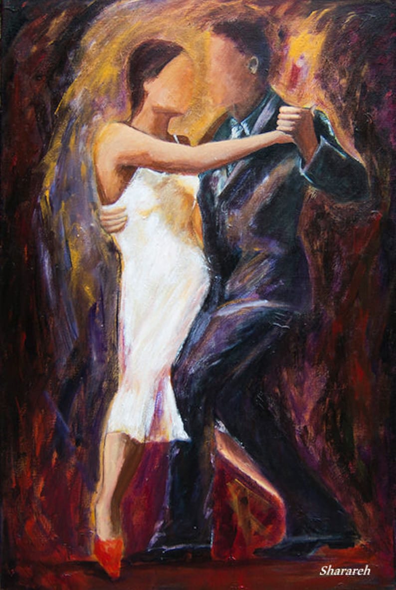 Tango Dancers Art Print , Tango Dancer in White Dress and Red Shoe ...