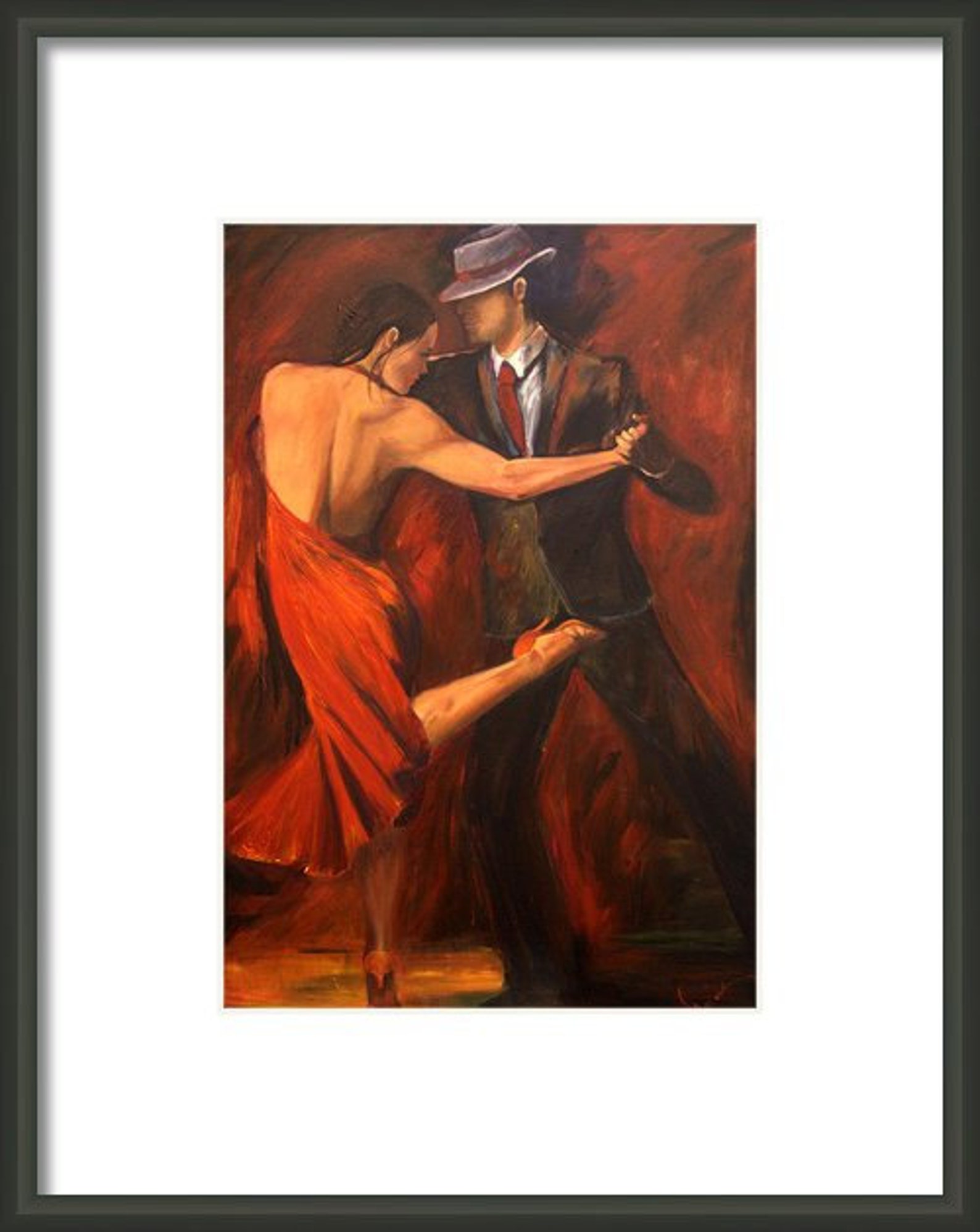 Tango Dancers Art Print on Paper, Argentine Tango, Dancer in Red Dress ...