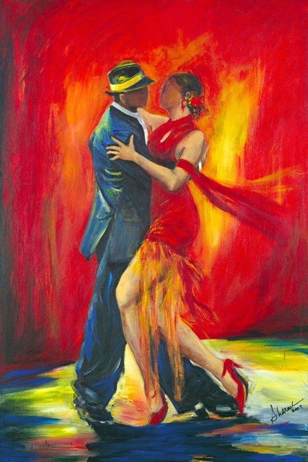 Art Print on Paper, Tango Dancers With a Dramatic Red Background ...