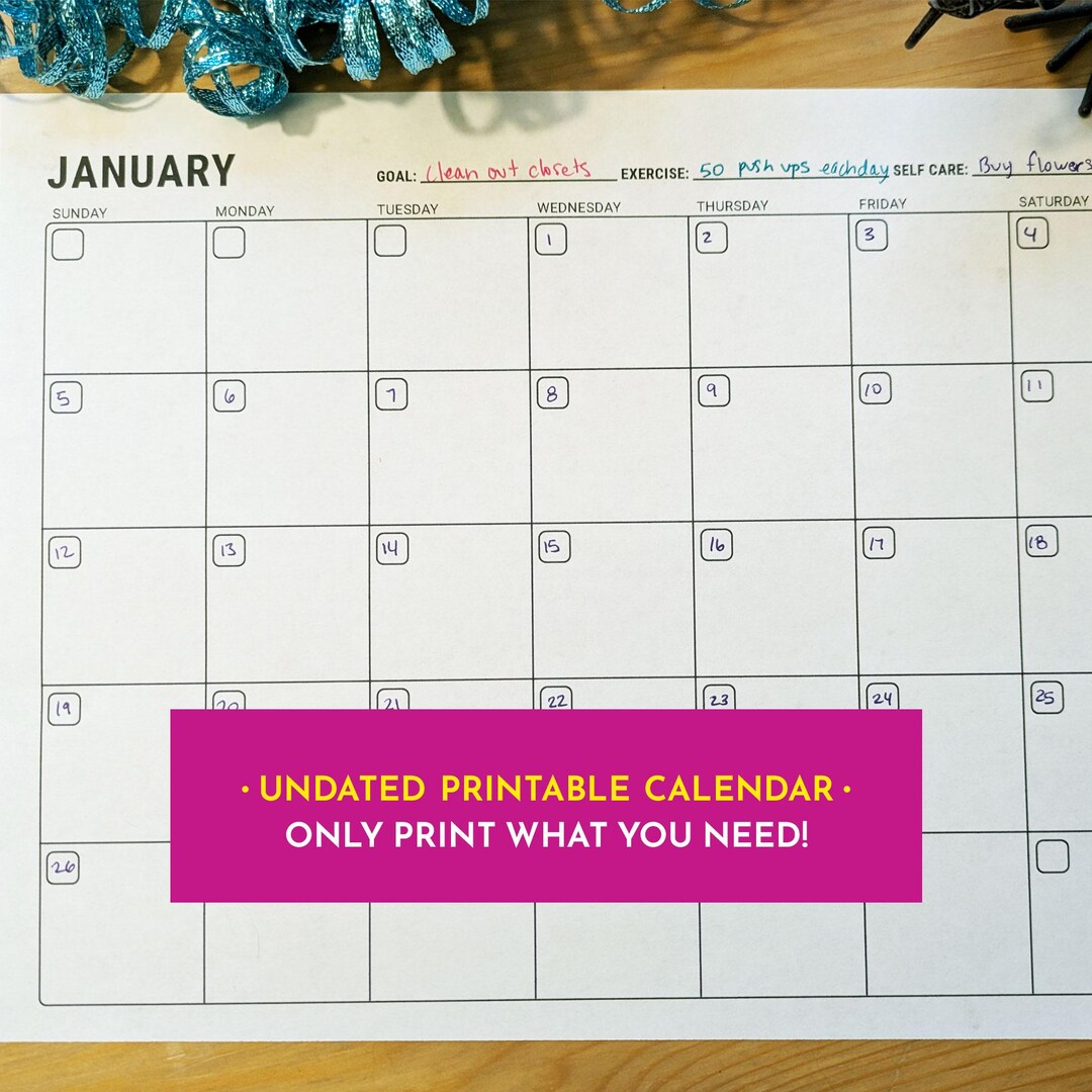 Undated Calendar PDF | Printable Calendar | Monthly Printable Calendar ...