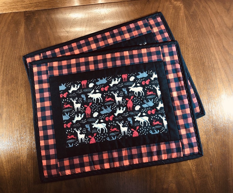 Set of 2 Plaid Placemats Red Black Buffalo Check & Woodland - Etsy