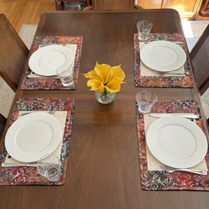 Quilted Batik Placemat Set, Set of Six of Copper and Cream Quilted ...