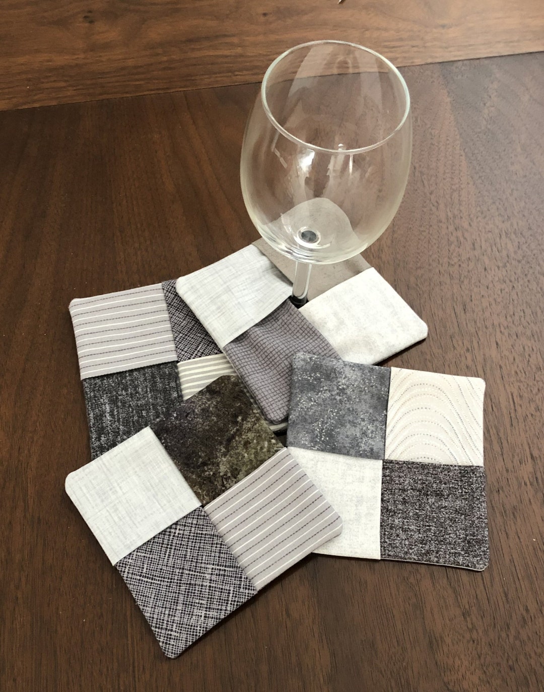 Fabric Coasters Set, Set of 4 Beverage Coasters, Wine Glass Slippers, 4 ...