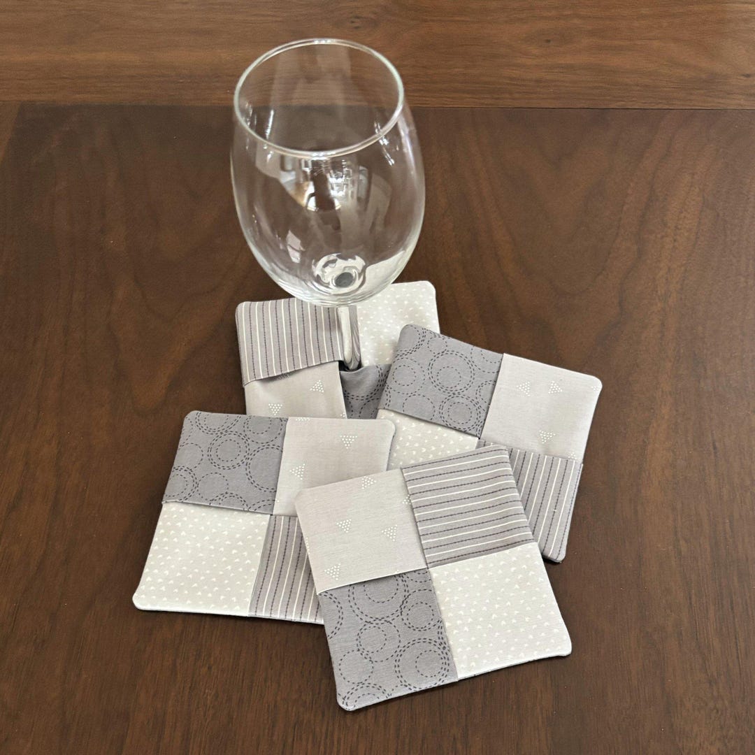 Wine Glass Coaster Set, Grey Fabric Coasters, Set of 4 Wine Glass ...