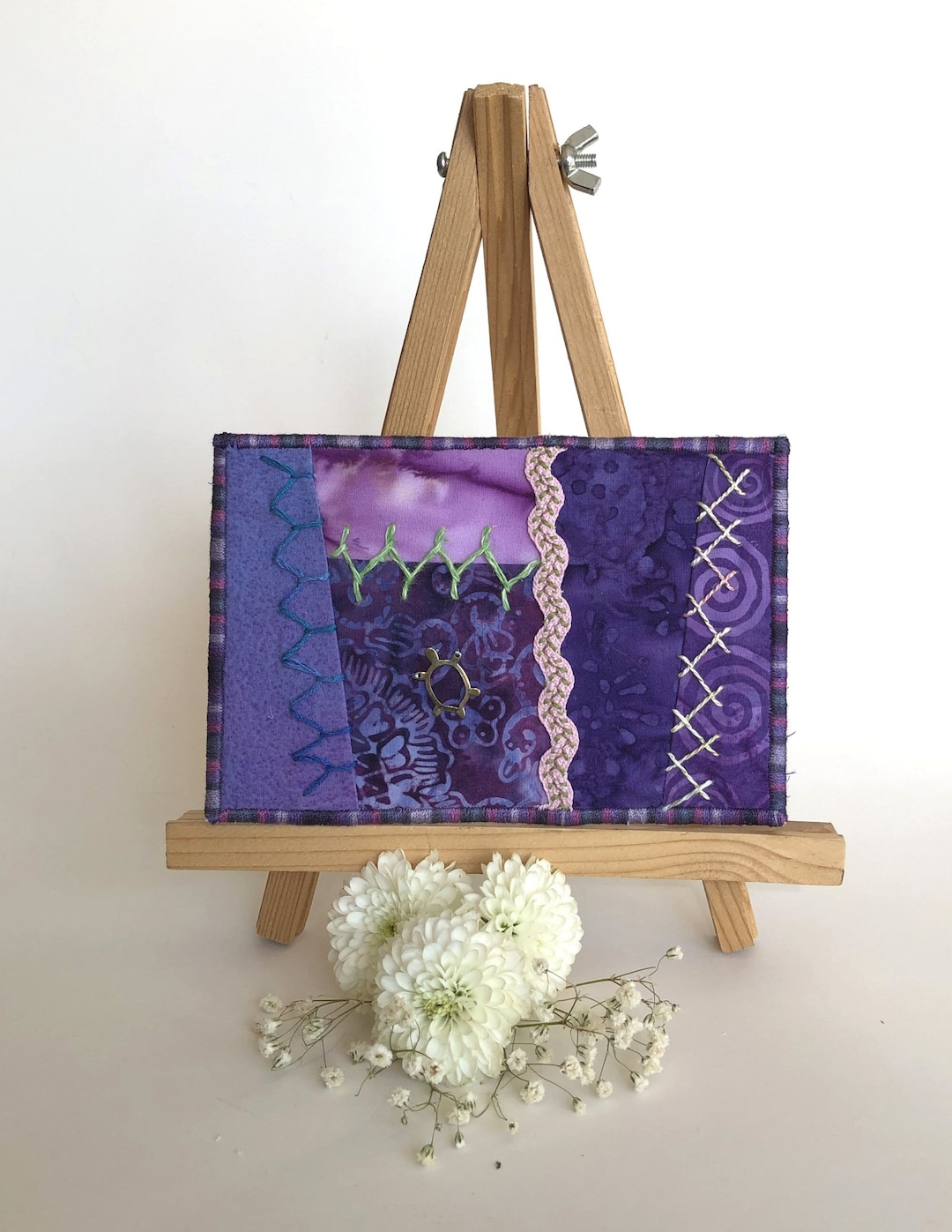 Crazy Quilt Hand Embroidered Postcard, Purple Fabric Postcard, Fibre ...