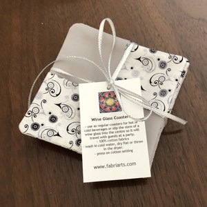 Wine Glass Coaster Set, White Grey and Black Fabric Coasters, Set of 6 ...