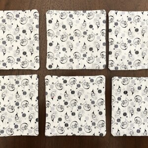 Wine Glass Coaster Set, White Grey and Black Fabric Coasters, Set of 6 ...