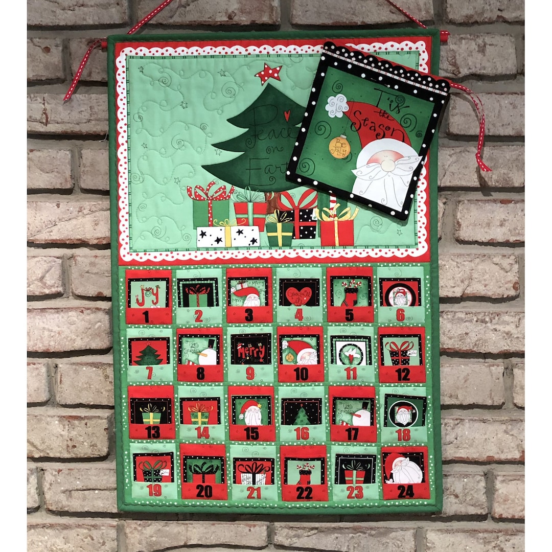 Quilted Advent Calendar Wallhanging, Peace on Earth Reusable Christmas ...