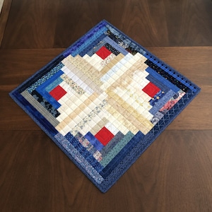 Blue and Cream Quilted Table Topper Reversible Log Cabin - Etsy