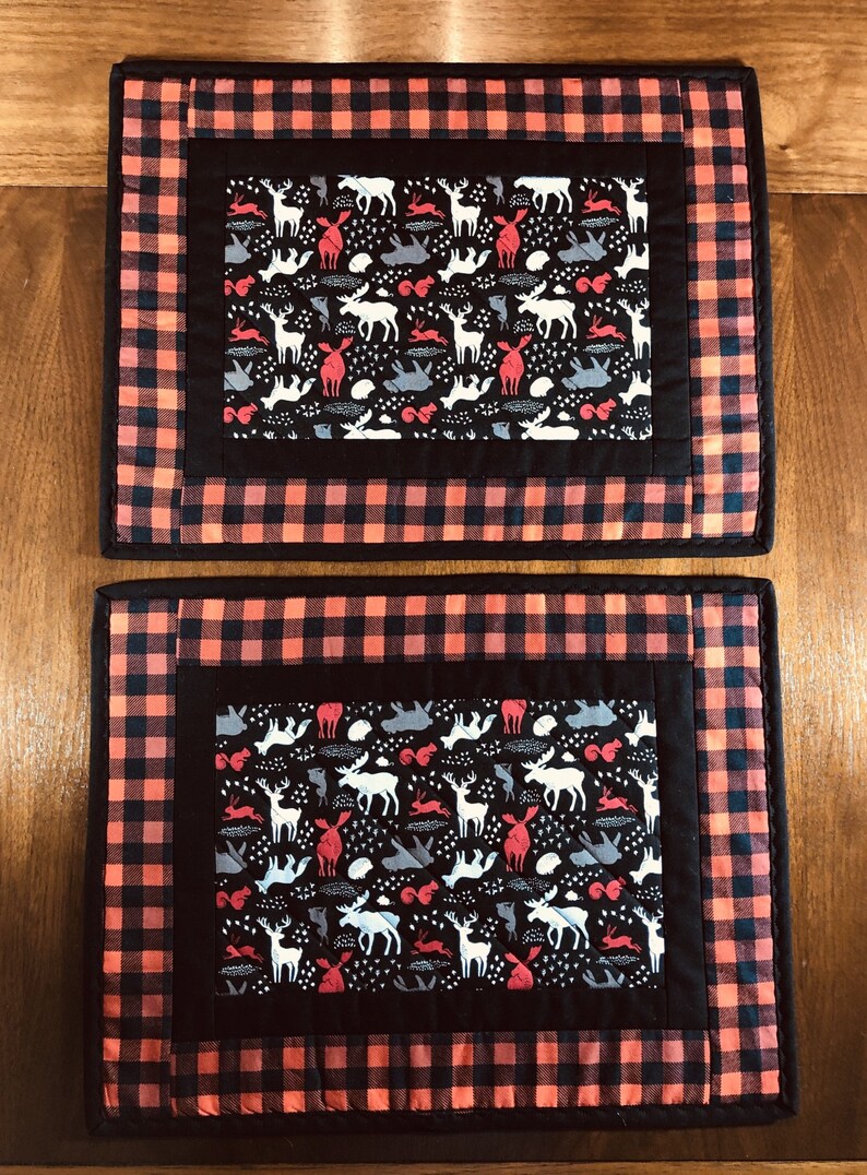 Set of 2 Plaid Placemats Red Black Buffalo Check & Woodland - Etsy