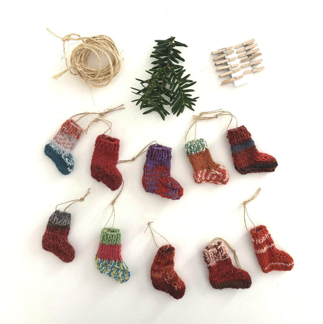 Knitted Mini Sock Garland, Red Miniature Sock Bunting, Hand Knit Socks ...
