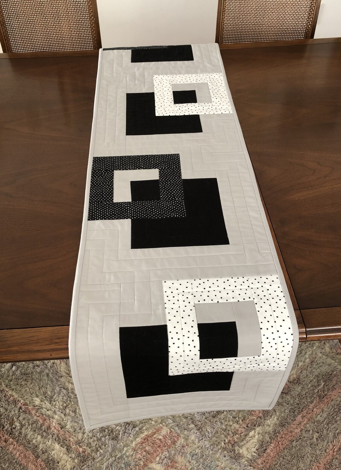 Modern Quilted Table Runner 14x59 Black White & - Etsy
