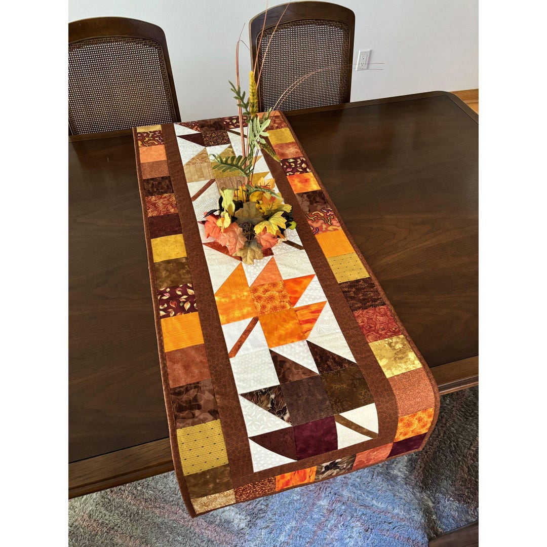 Quilted Maple Leaf Tablerunner, 18.5" X 54" Autumn Table Runner or Wallhanging in Gold, Copper ...