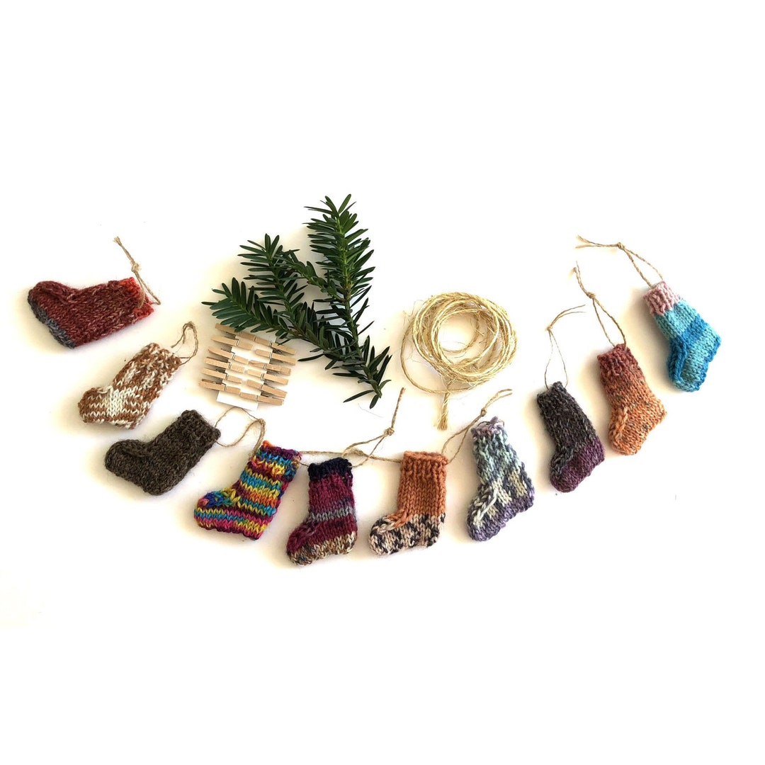 Knitted Mini Sock Garland, Miniature Sock Bunting, Hand Knit Stockings ...