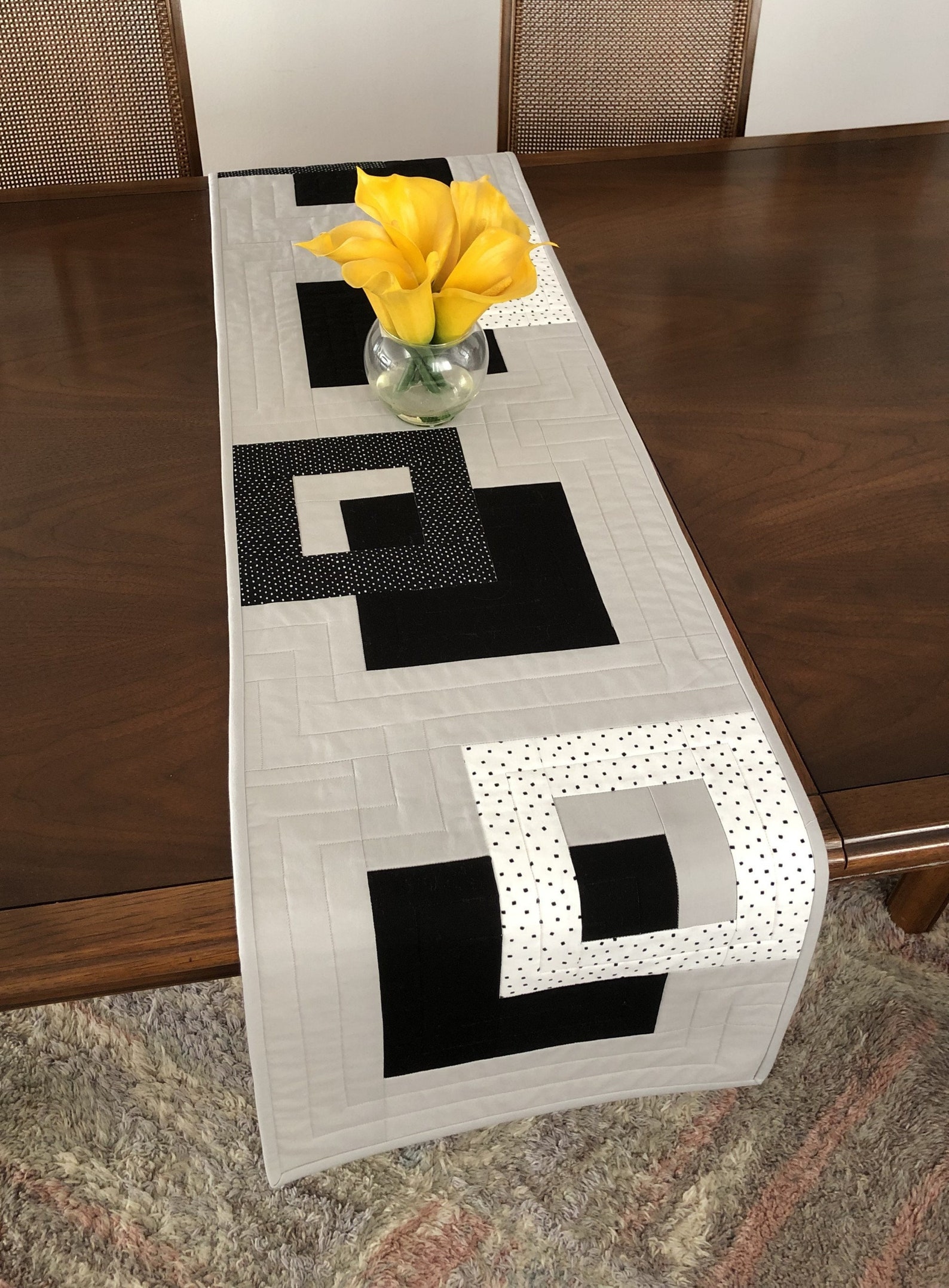 Modern Quilted Table Runner 14x59 Black White & - Etsy