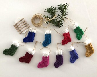 Knitted Mini Sock Garland, Miniature Sock Bunting, Hand Knit Stockings on a String, Stocking ...