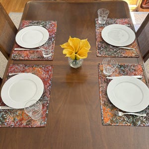 Quilted Batik Placemat Set, Set of Six of Copper and Cream Quilted ...