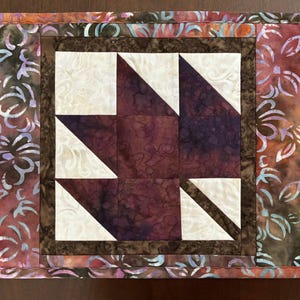 Quilted Batik Placemat Set, Set of Four of Copper and Cream Quilted ...