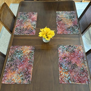 Quilted Batik Placemat Set, Set of Four of Copper and Cream Quilted ...