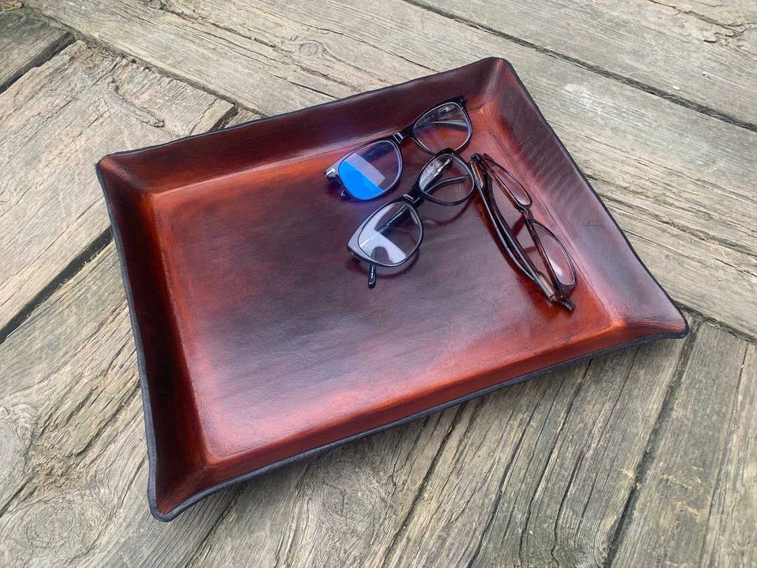 Large Handcrafted Leather Tray. Paper Sized Leather Desk Valet. Timber ...