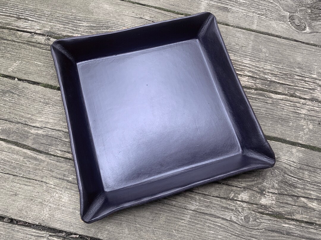 Solid Black Large Square Leather Tray. Handmade Leather. Leather ...