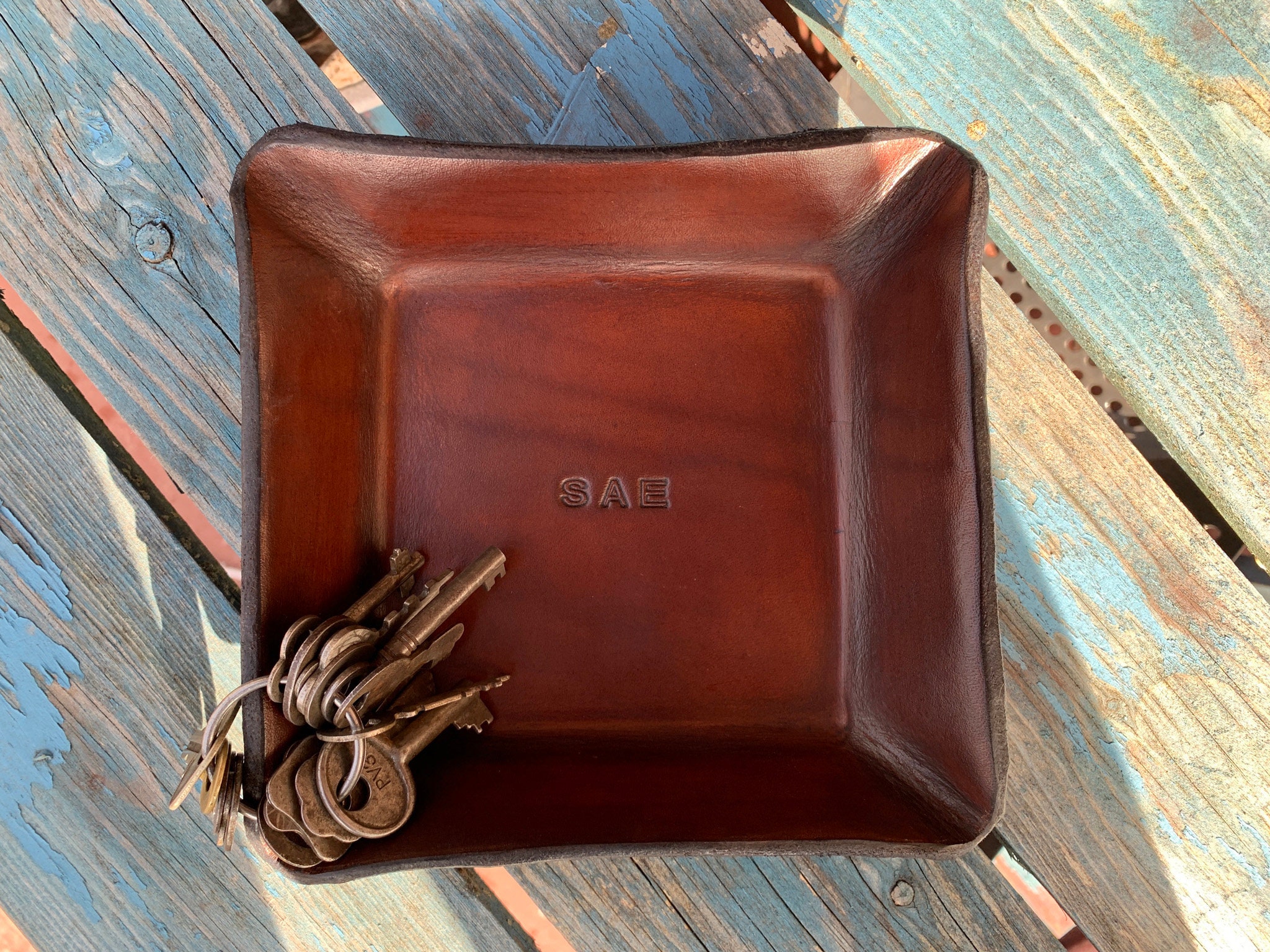 Monogrammed Leather Valet Tray. Handcrafted Personalized - Etsy