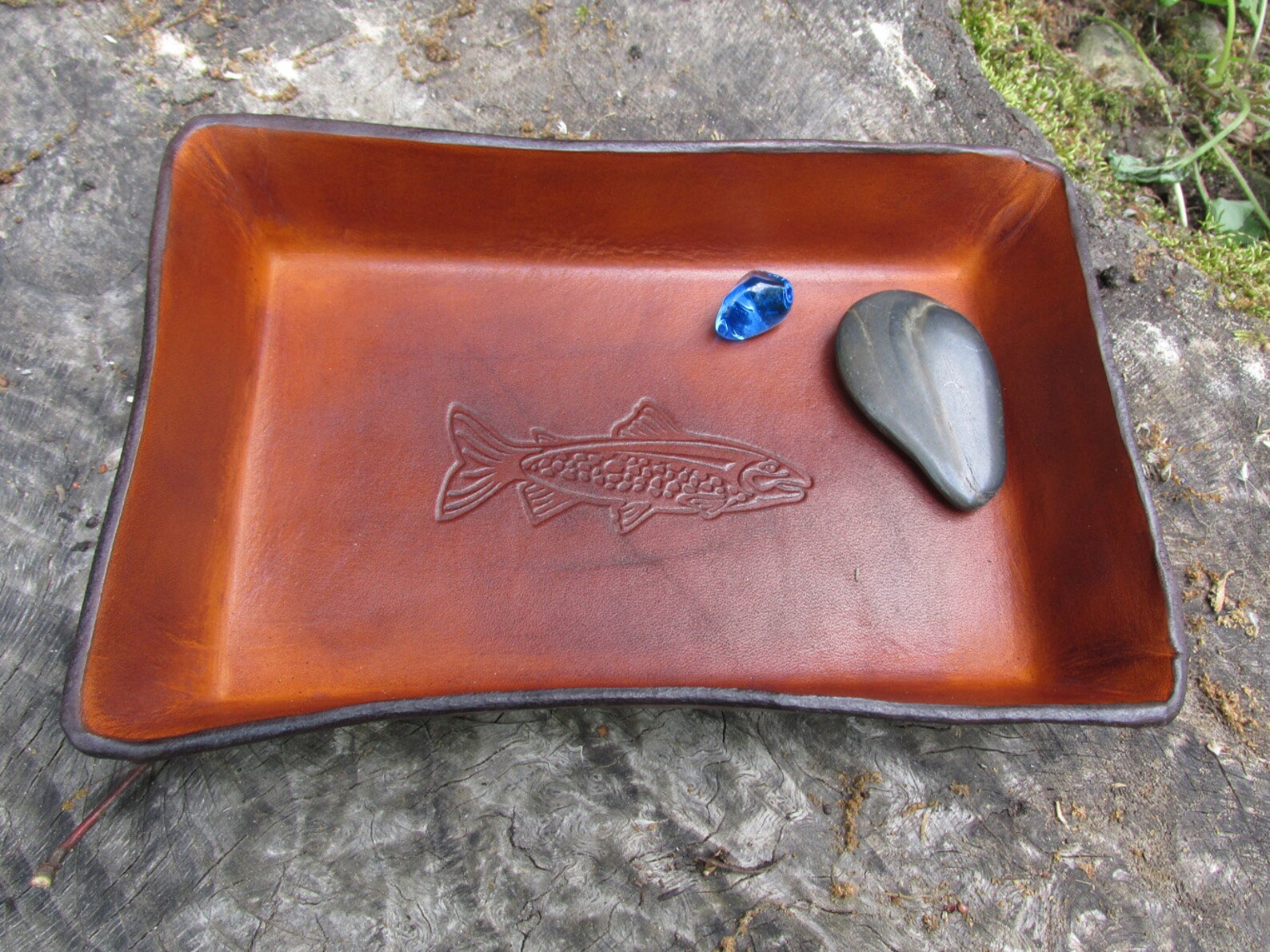 Leather Tray. Embossed Leather Valet With Trout Fishing Image. - Etsy