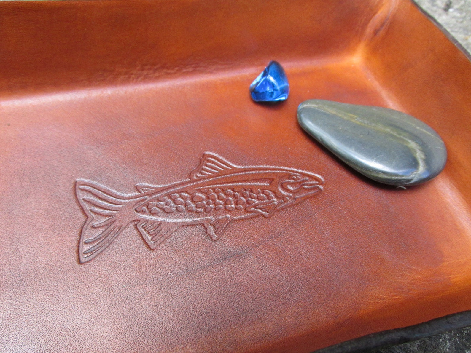 Leather Tray. Embossed Leather Valet With Trout Fishing Image. - Etsy