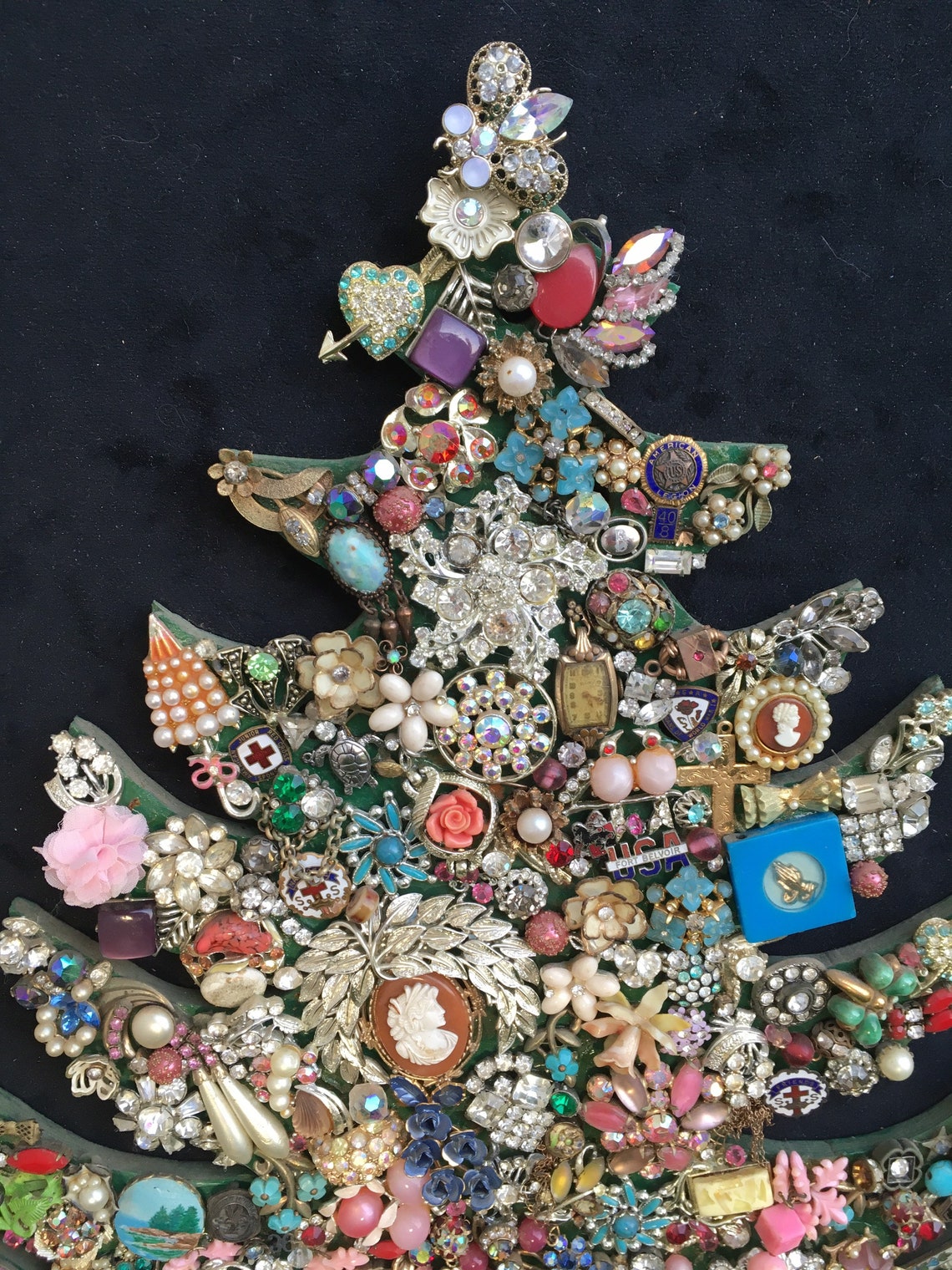 Vintage Jewelry Collage Christmas Tree Framed 21 1/2 X 25 1/2 - Etsy