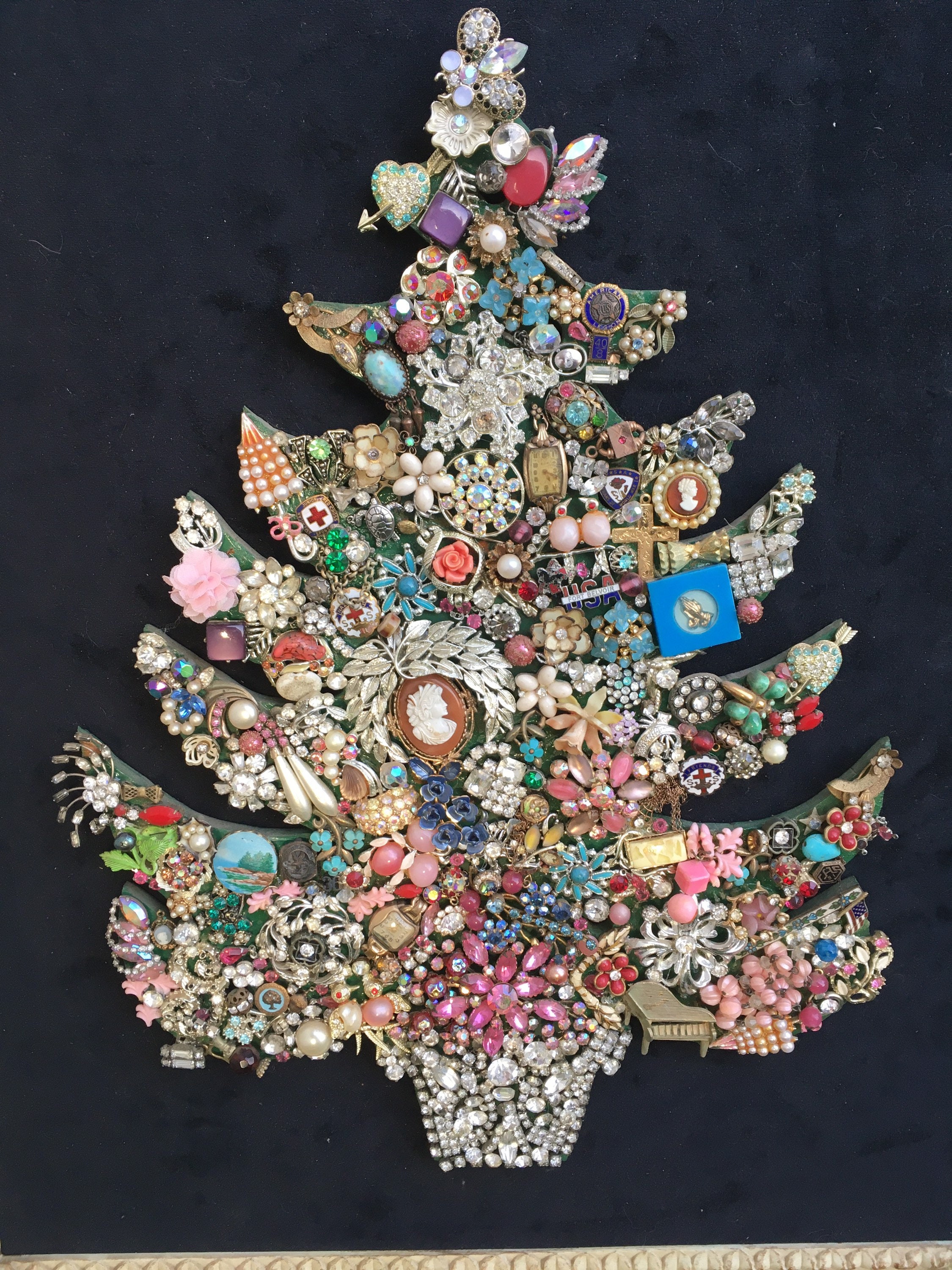 Vintage Jewelry Collage Christmas Tree Framed 21 1/2 X 25 1/2 - Etsy